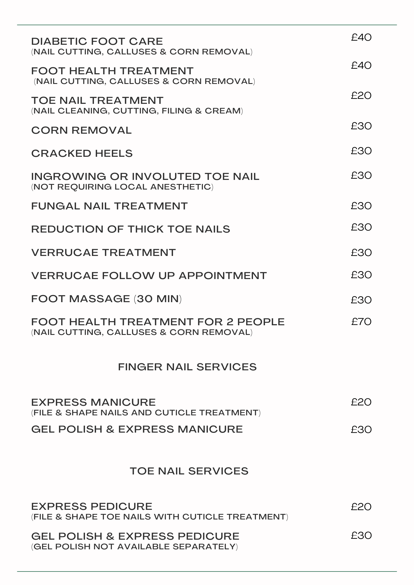 Price List – Feet & Hands by Lidia